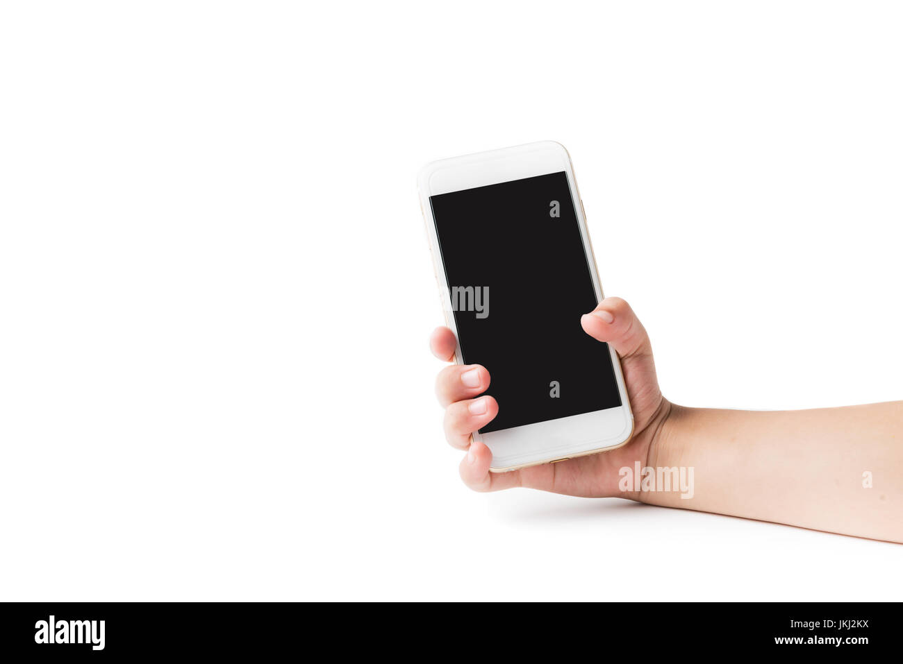 Mobile phone in boy hand isolated on white Stock Photo - Alamy