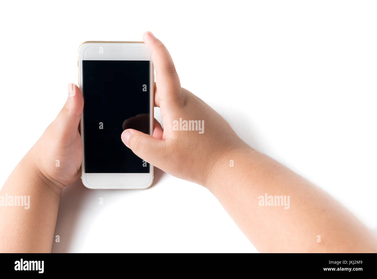 Mobile phone in boy hand isolated on white Stock Photo - Alamy