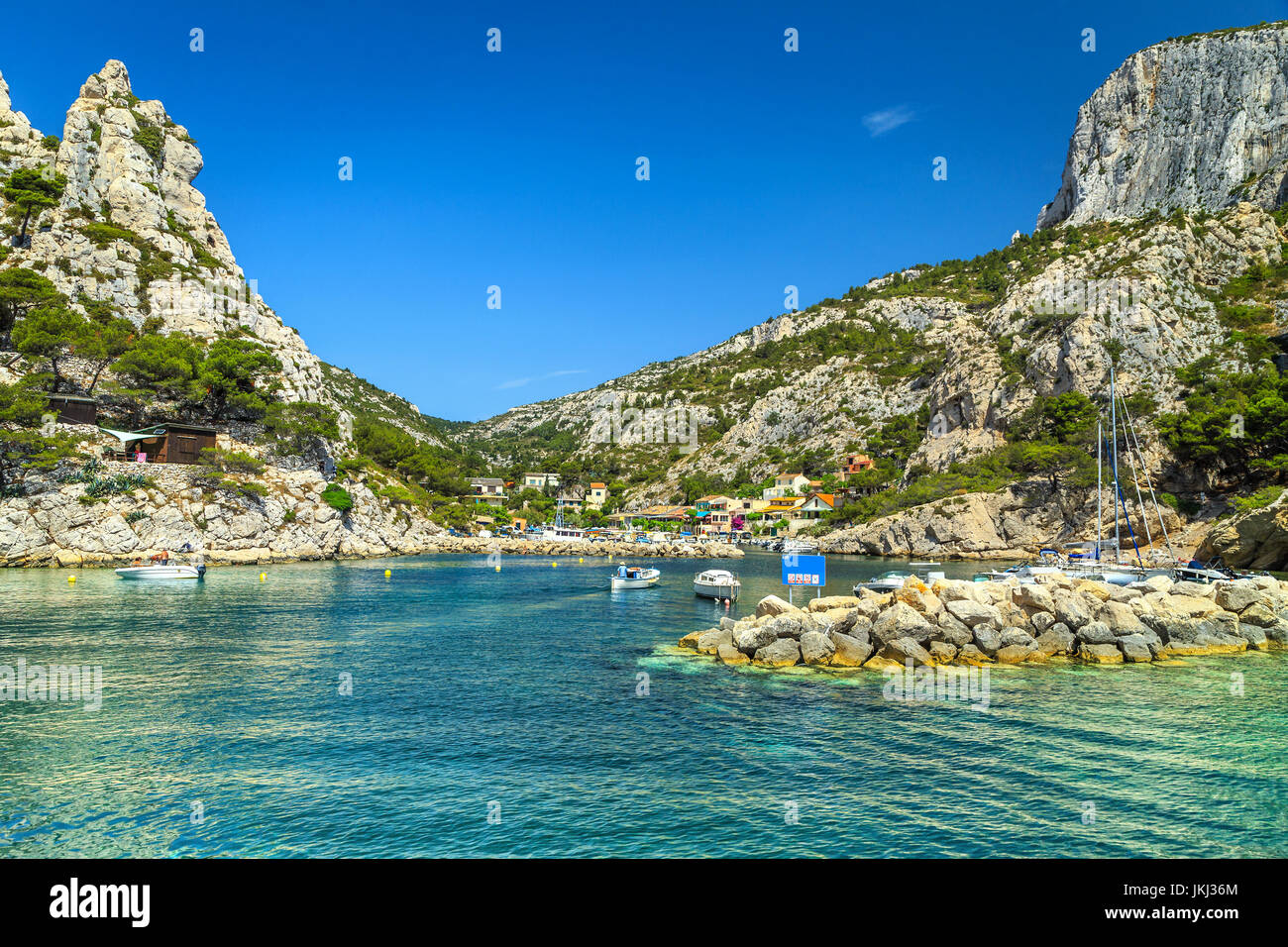 Spectacular touristic harbor in Calanques National Park, Cassis, France ...