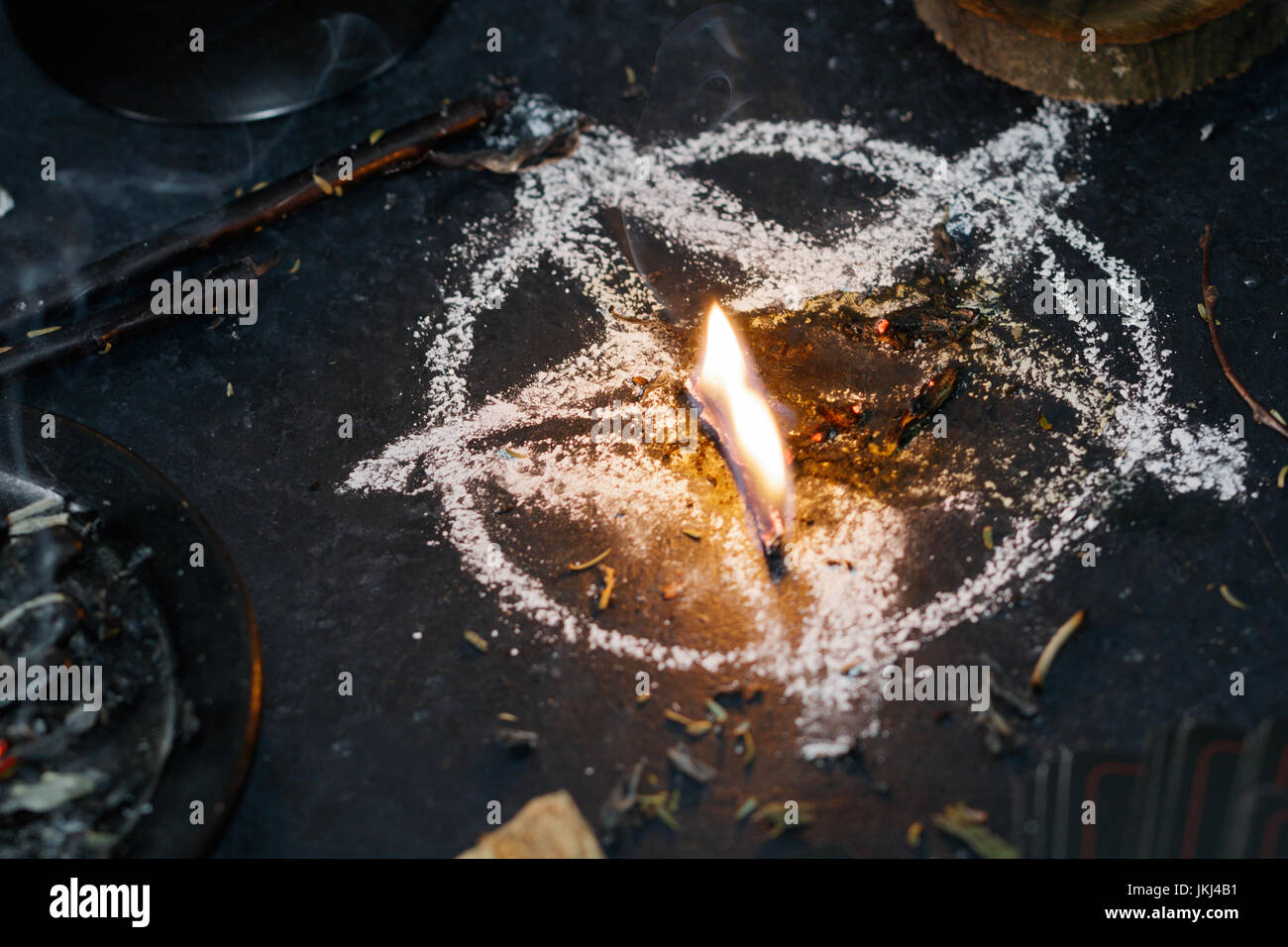 Sinister ritual of Satan worship. Halloween concept. Black magic Stock ...