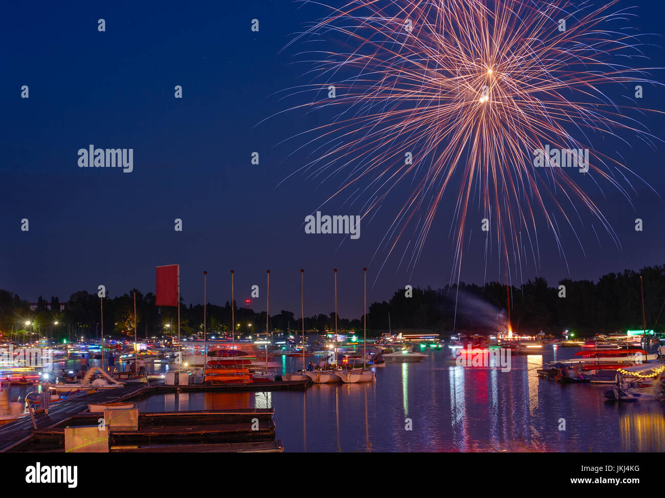 Fireworks of summer holiday in a city Stock Photo - Alamy