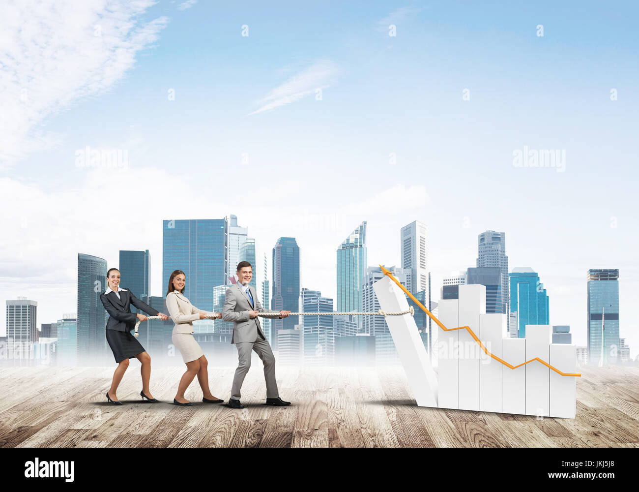 Businessteam working in collaboration making diagram grow and progress ...