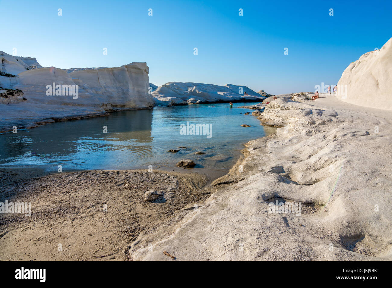 Milos, Greece - June 15, 2017: Peaople at Sarakiniko beach enjoying the ...