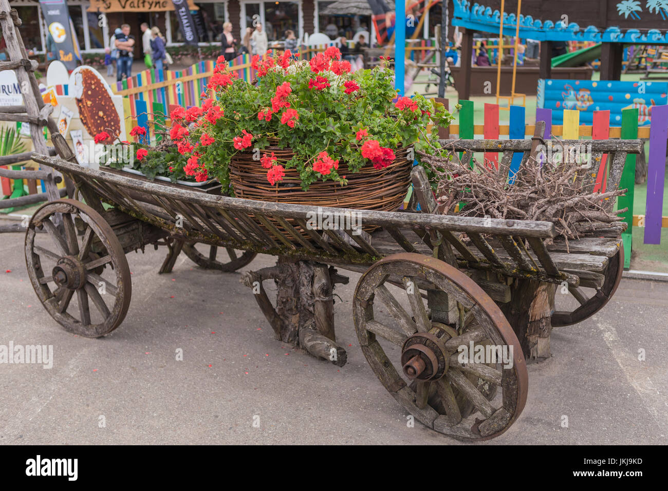 Exhibits and entertainment in the center of HBH, Lithuania Stock Photo ...
