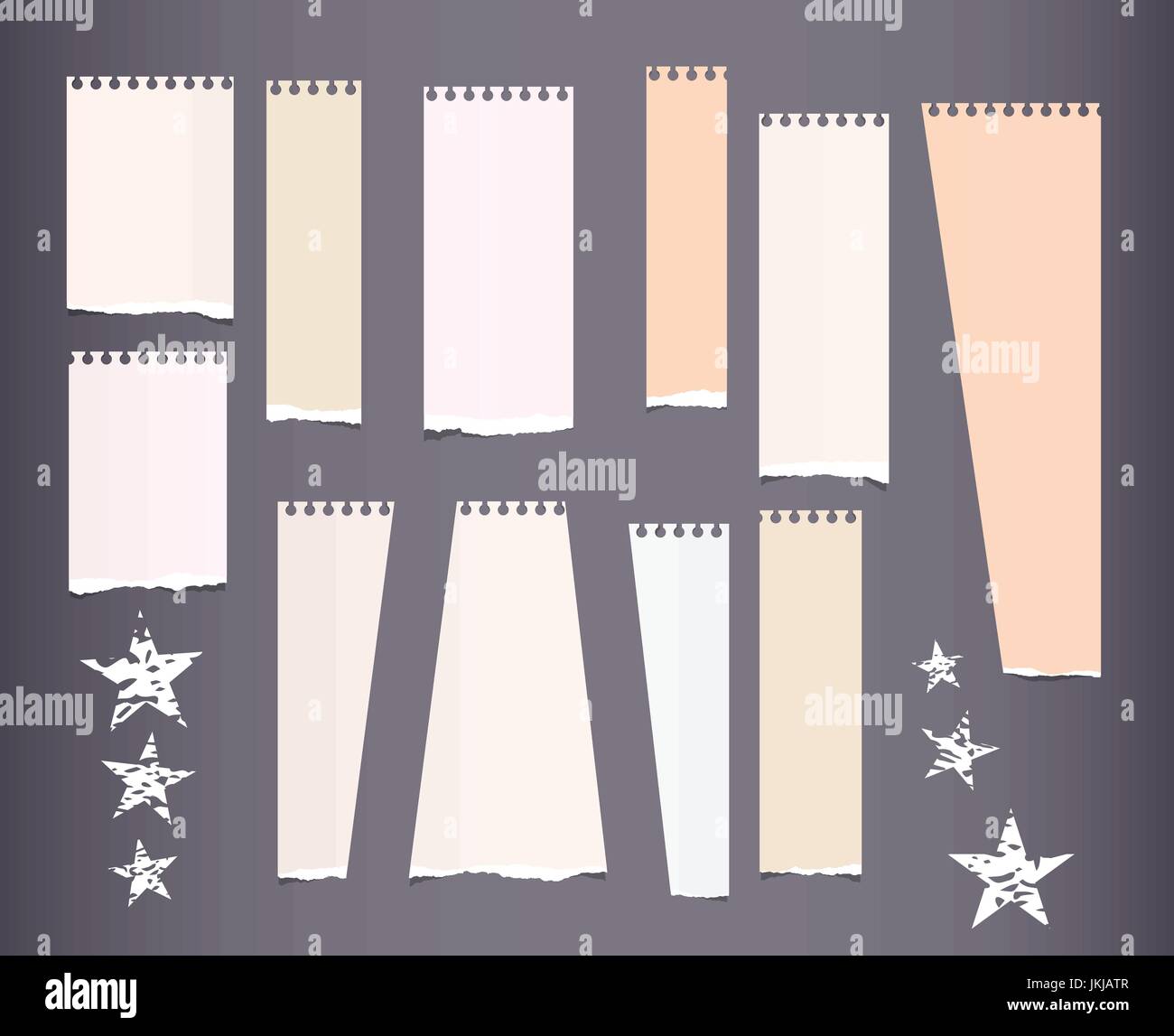 Ripped brown note, notebook, copybook vertical paper strips with stars ...