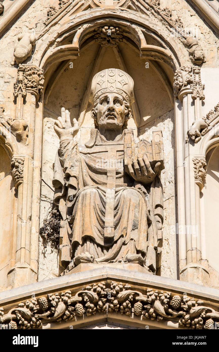 A stone sculpture of the Archbishop of York on the exterior of the ...