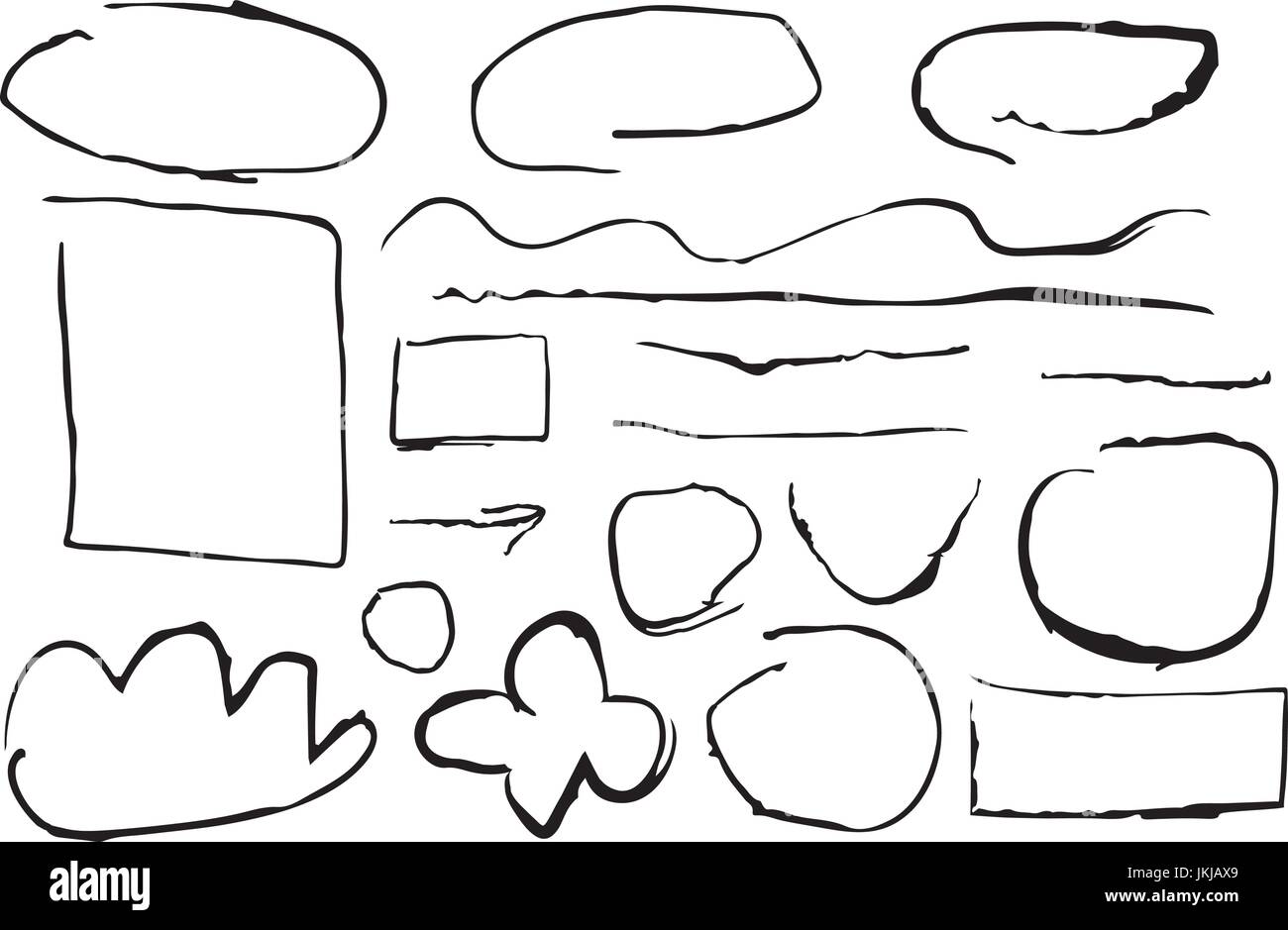 Black grunge frames, rough border, lines, symbols. Abstract vector ...