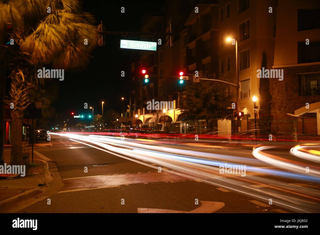 Traffic Intersection at Smith Street College Park Orlando at Night in a ...