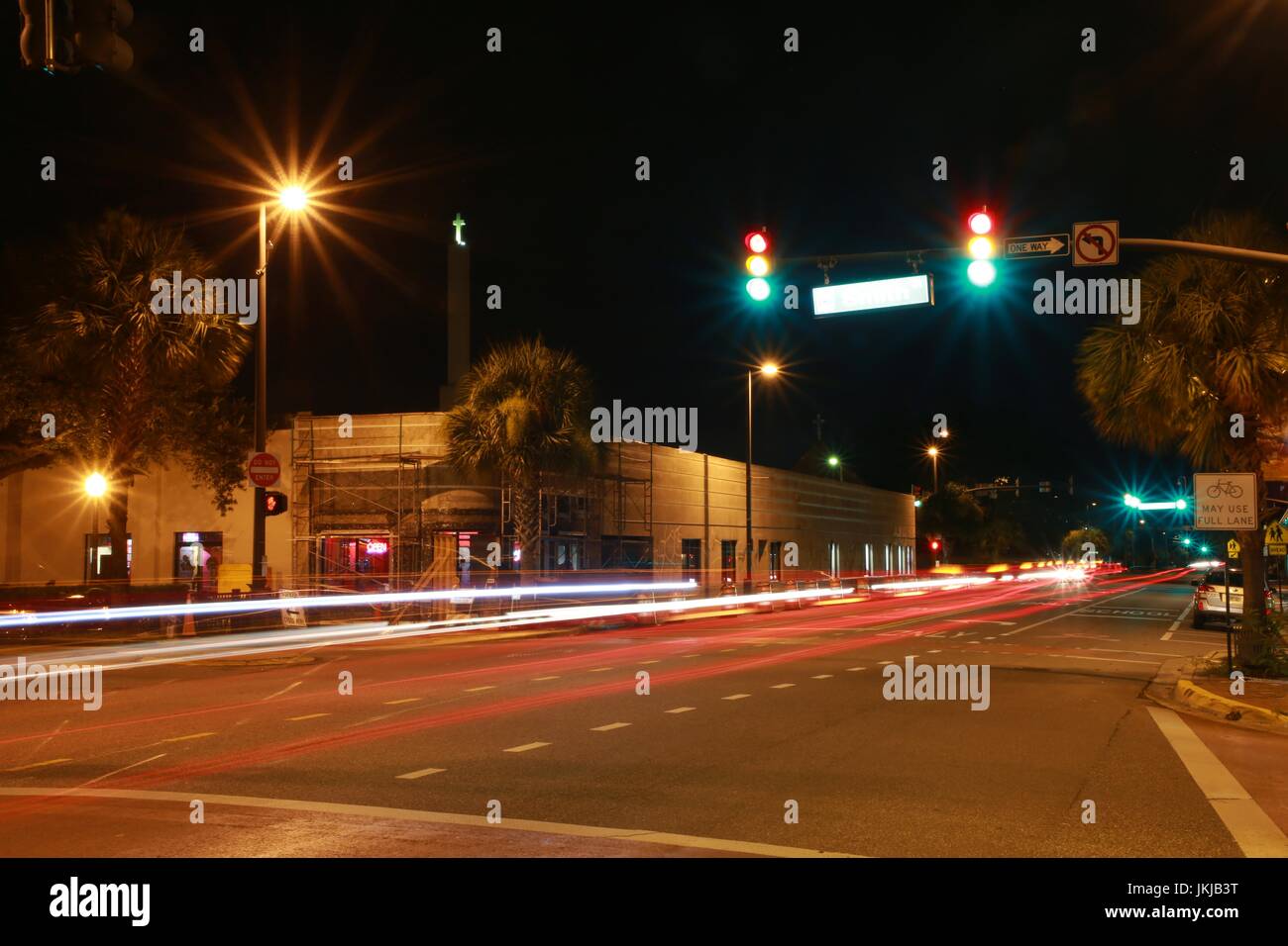 Traffic Intersection at Smith Street College Park Orlando at Night in a ...