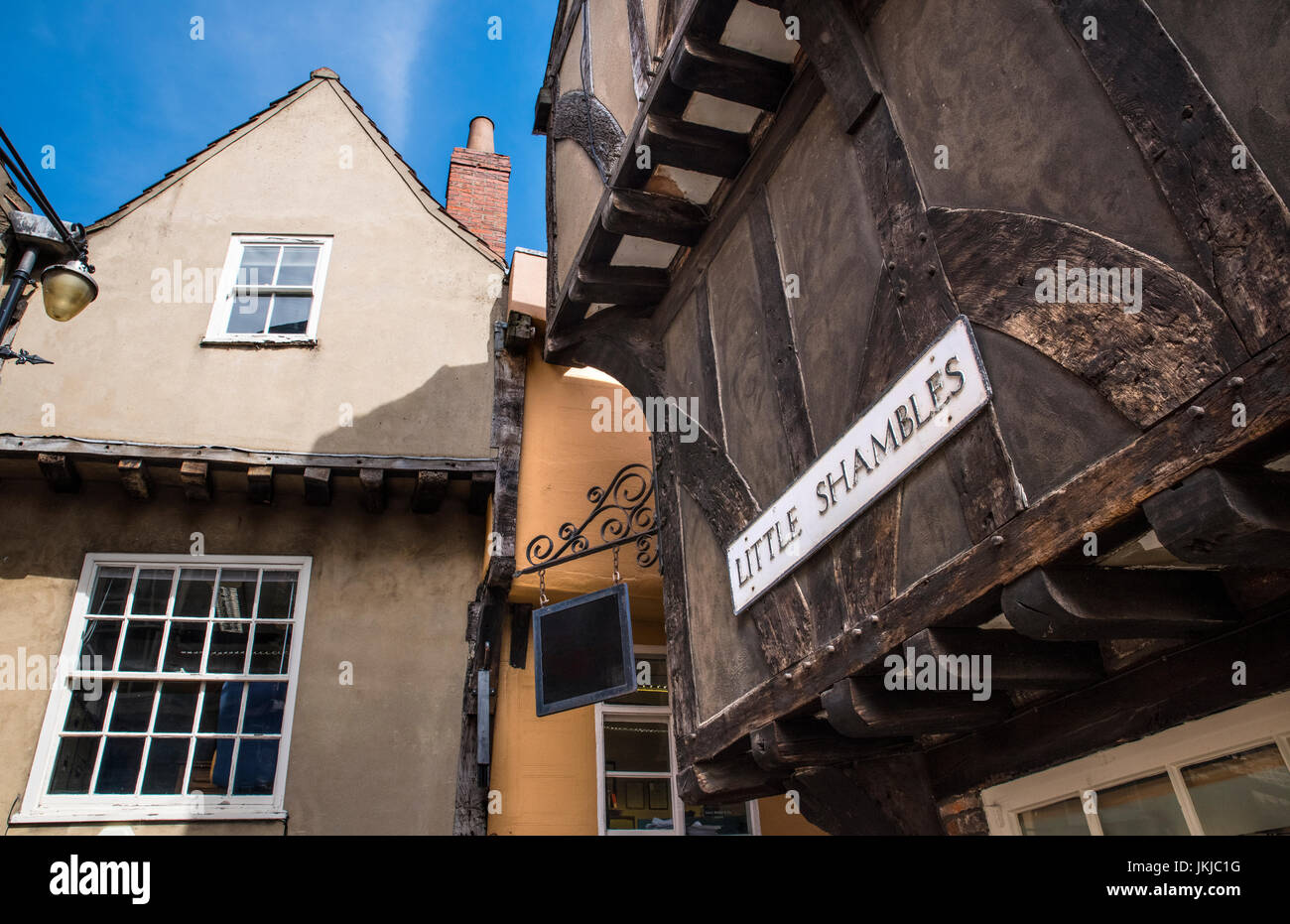 A view of the medieval architecture of Little Shambles in the historic ...