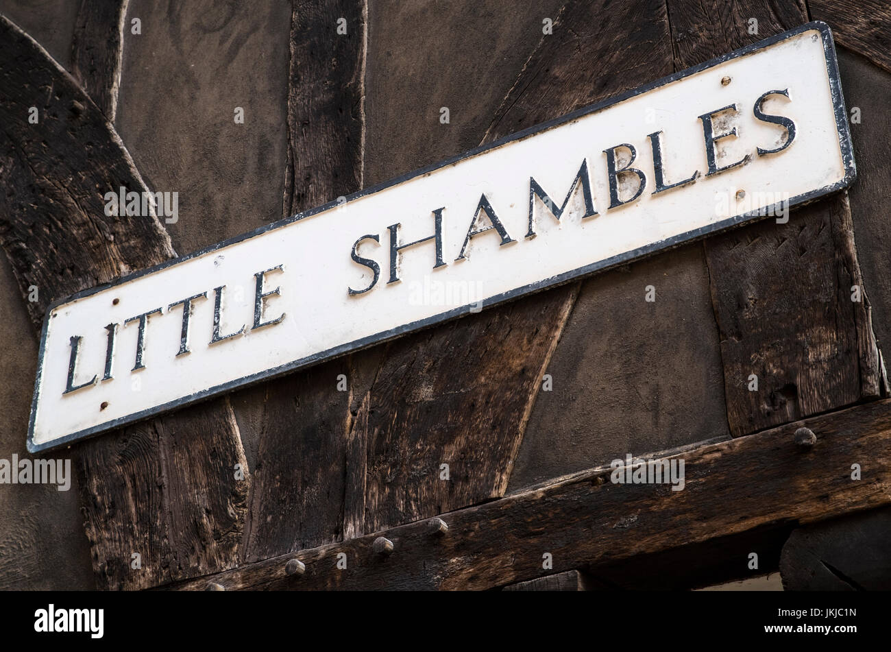 The street sign for Little Shambles in the historic city of York in ...