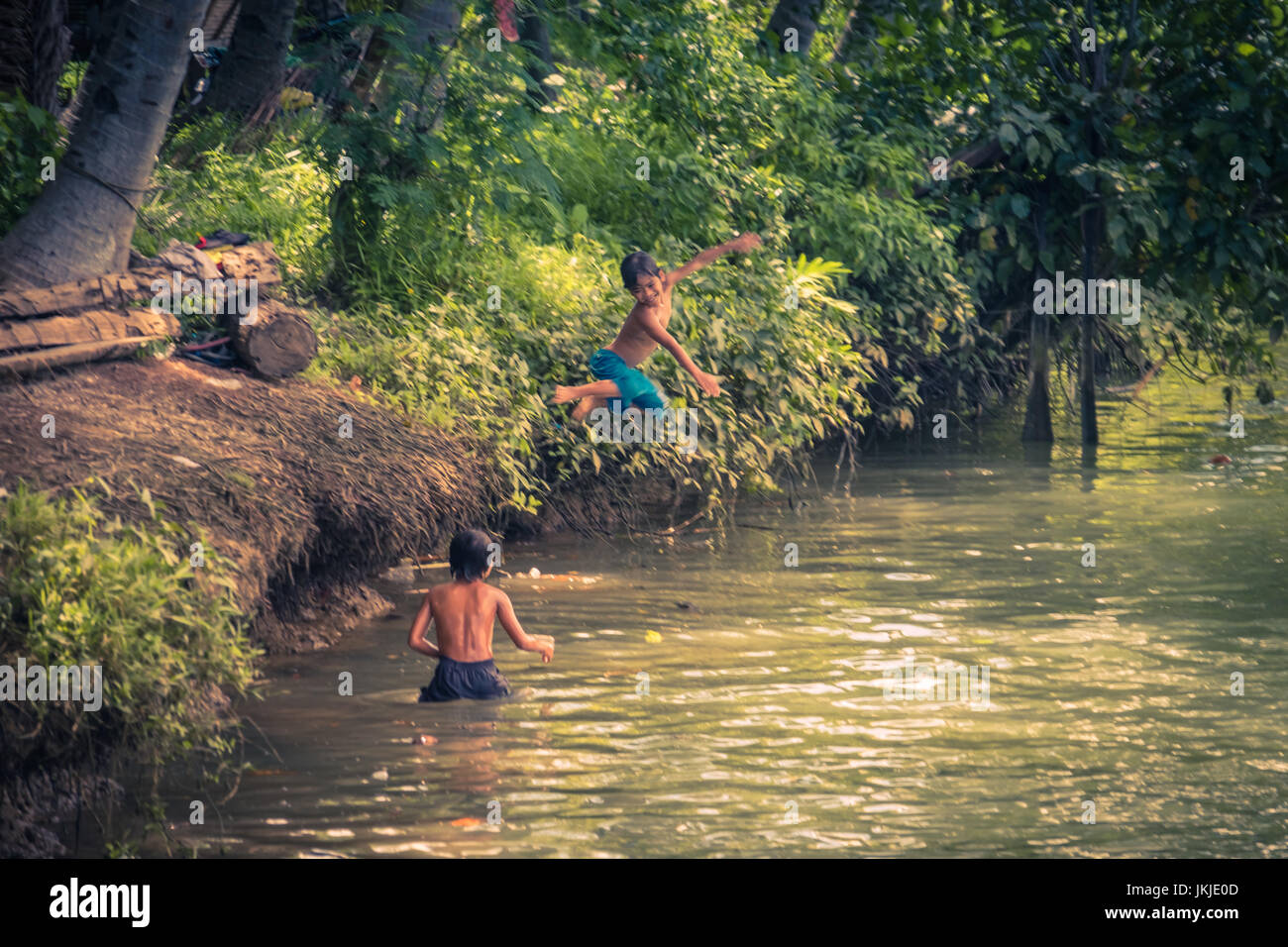Children playing in the river in Cebu, Philippines - July 2016 Stock ...