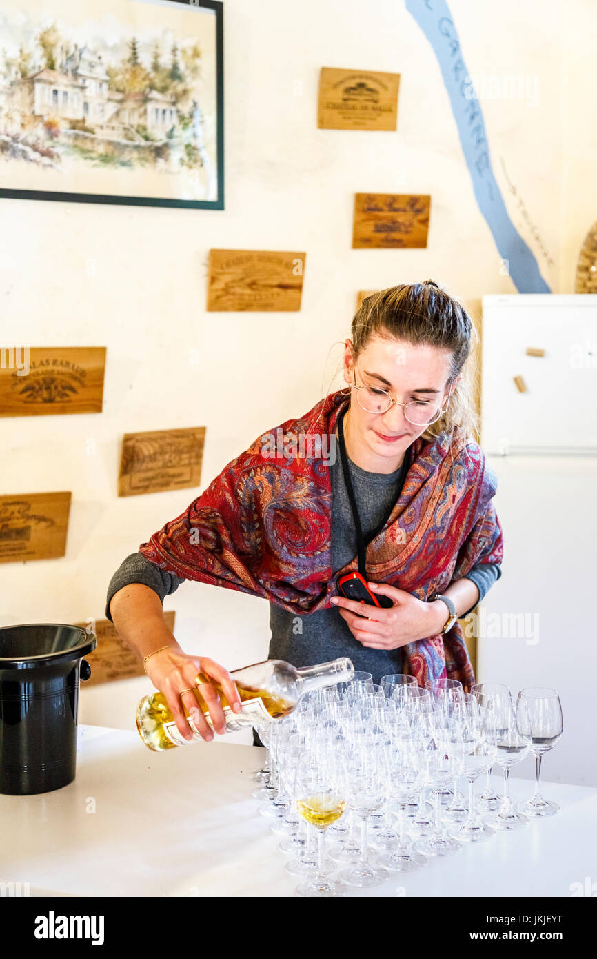 Wine tasting in Chateau de Myrat, commune of Barsac, Gironde, region of ...