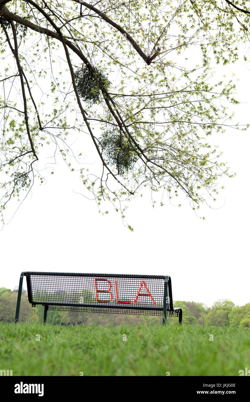 Embroidered word bla at bench Stock Photo - Alamy