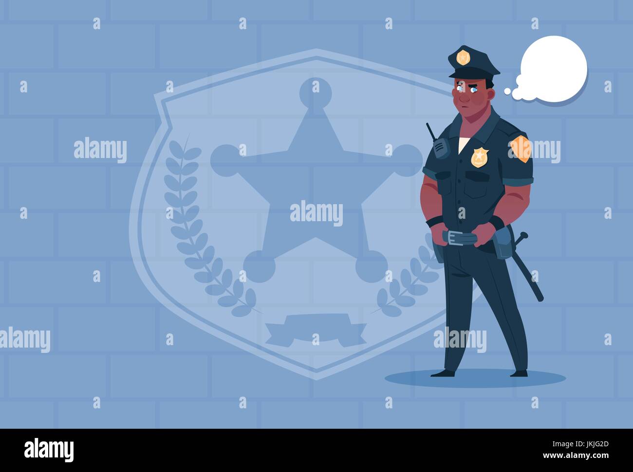 African American Policeman With Chat Bubble Wearing Uniform Cop Guard ...