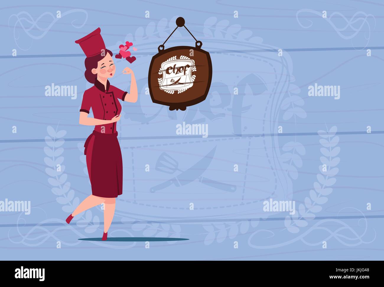 Female Chef Cook Happy Smiling Cartoon Chief In Restaurant Uniform Over ...