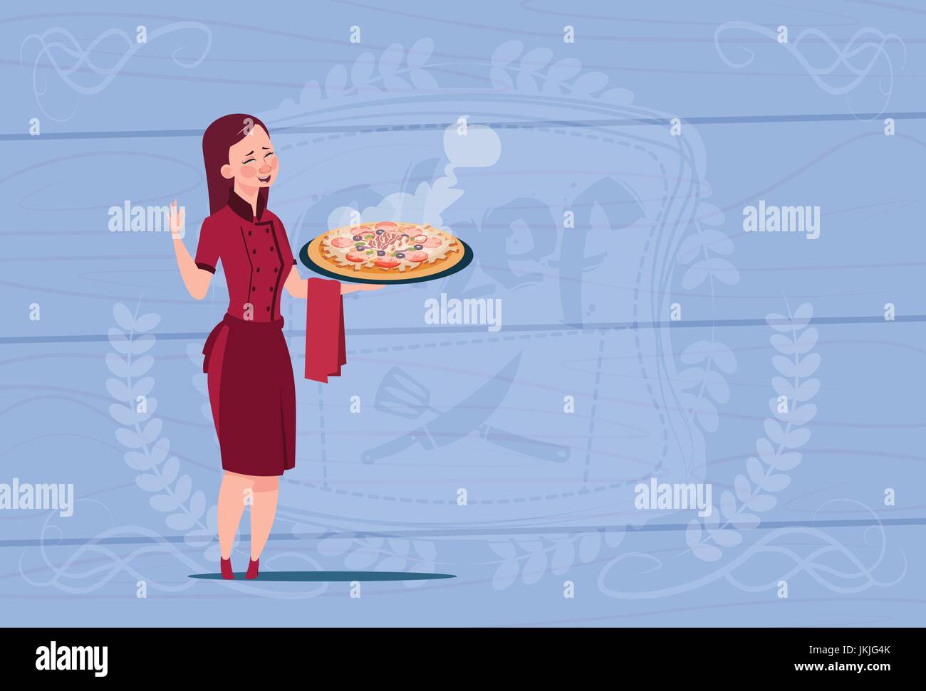 Cartoon pizza chef holding pizza hi-res stock photography and images ...