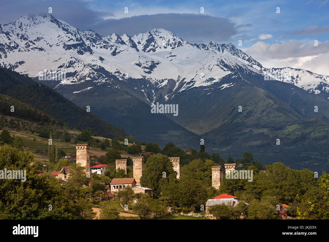 Village Lengeri with its medieval tower houses, in the Caucasus ...