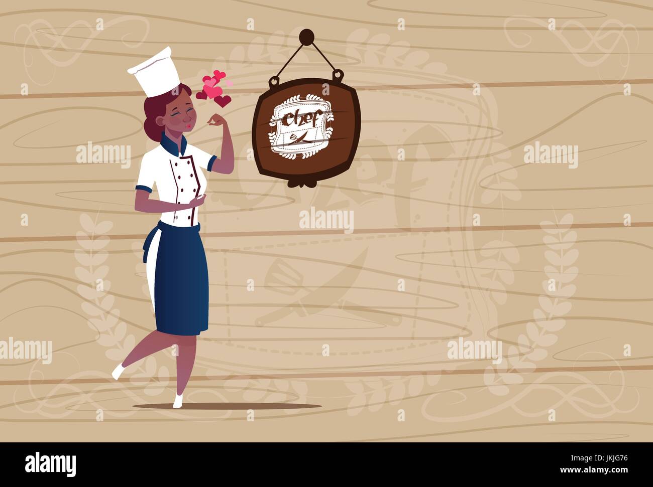 Female African American Chef Cook Happy Smiling Cartoon Chief In ...