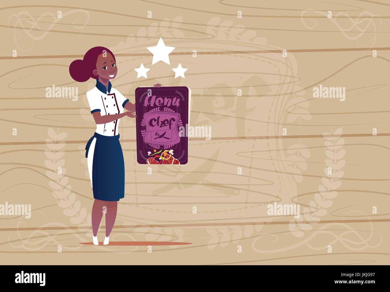 Female African American Cook Holding Best Chef Award Happy Cartoon ...