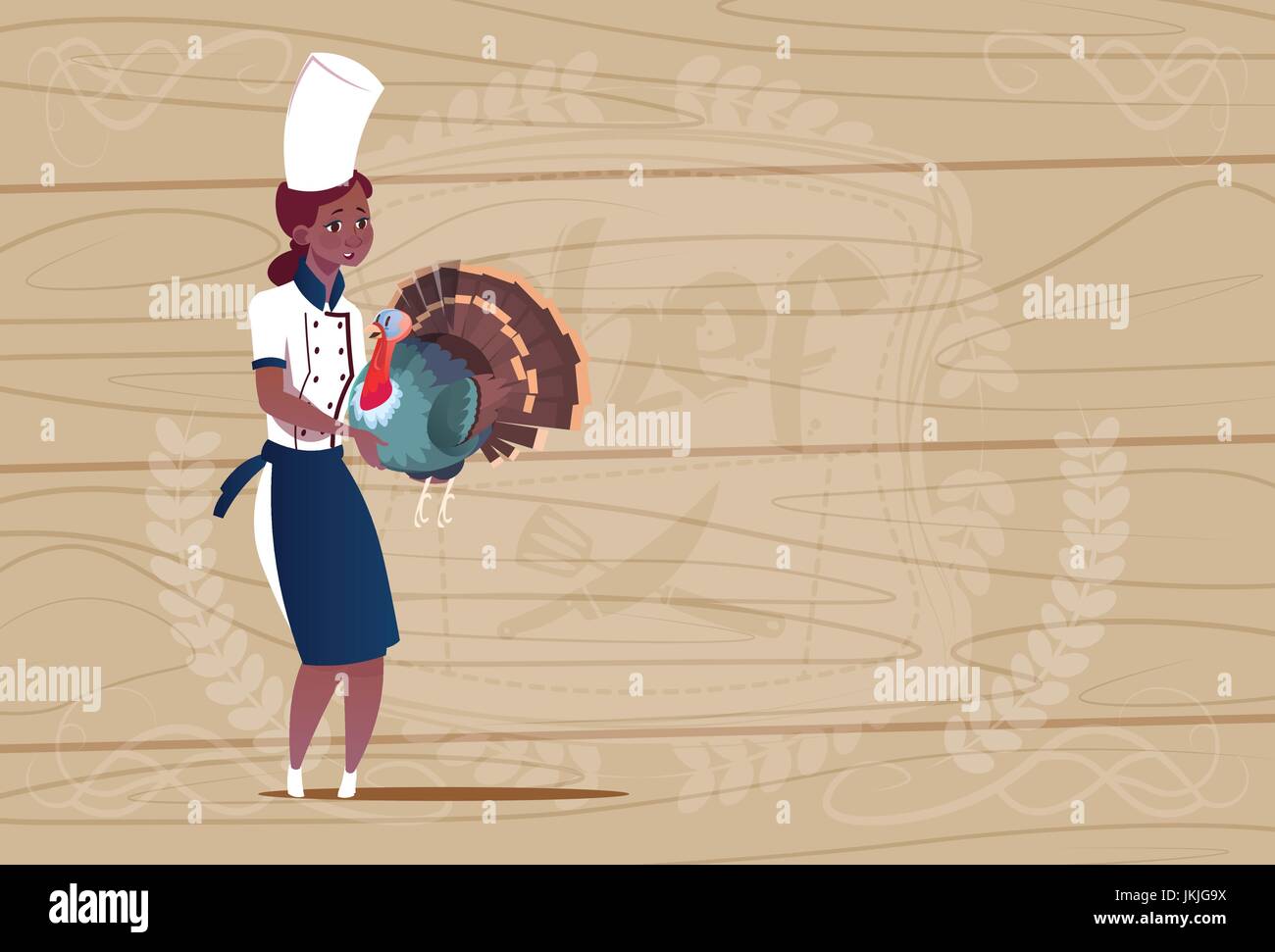 Female African American Chef Cook Holding Turkey Cartoon Chief In ...