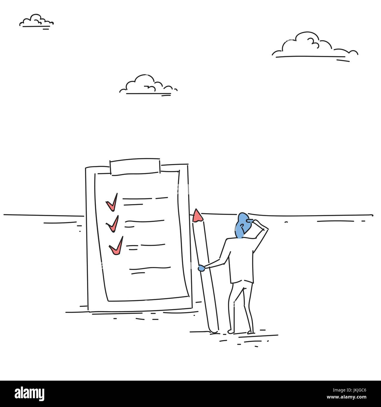 Confused Business Man Standing Back Looking At Check List Think Problem ...