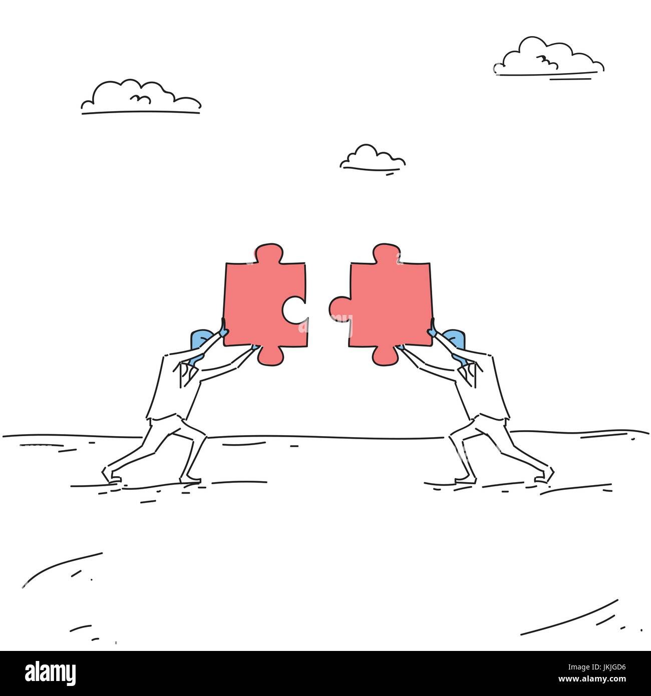 Two Business Men Solving Puzzle Work Together Ponder Think Strategy ...