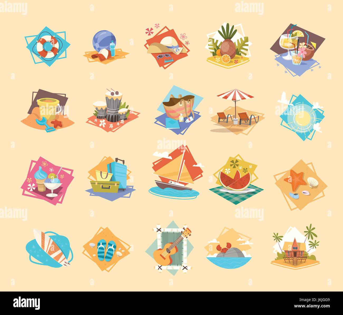 Summer Vacation Icon Set Seaside Holiday Collection Stock Vector Image ...