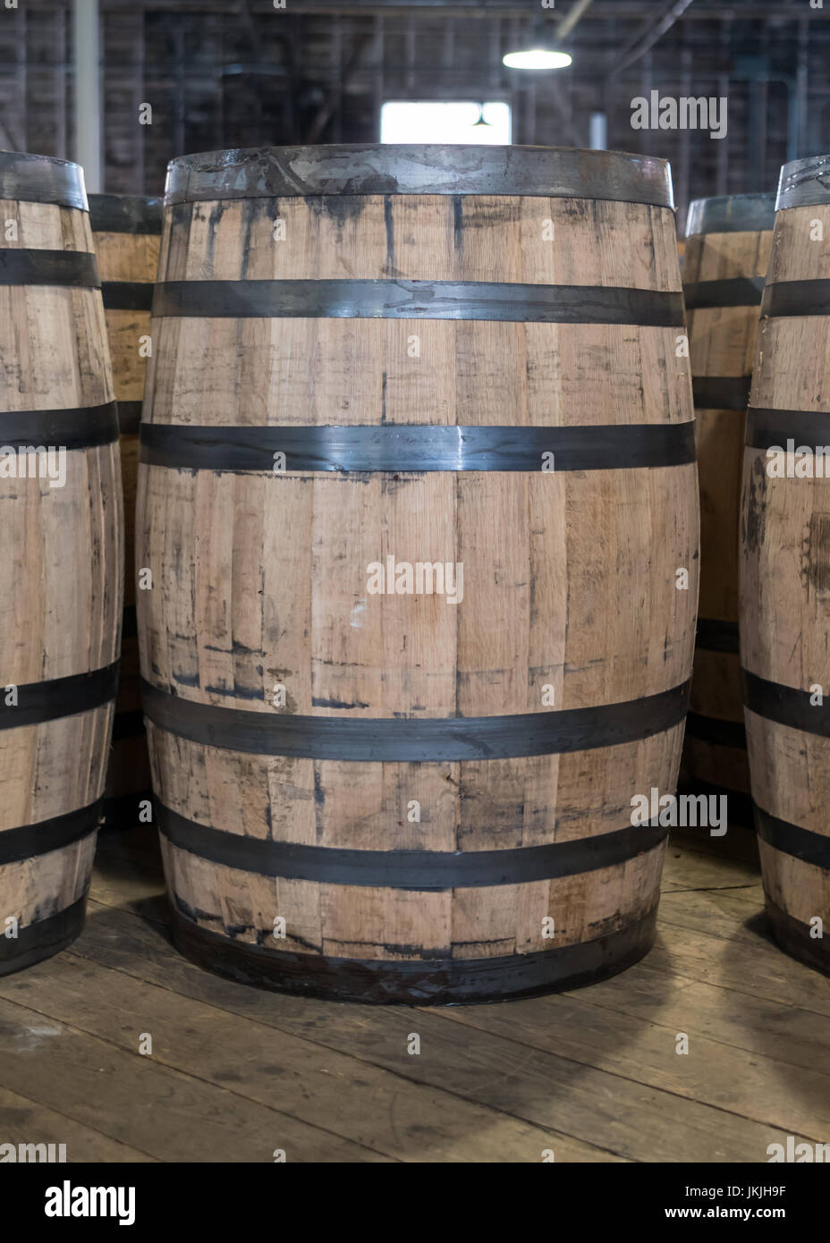 Single Bourbon Barrel in Storage of whiskey distillery Stock Photo - Alamy