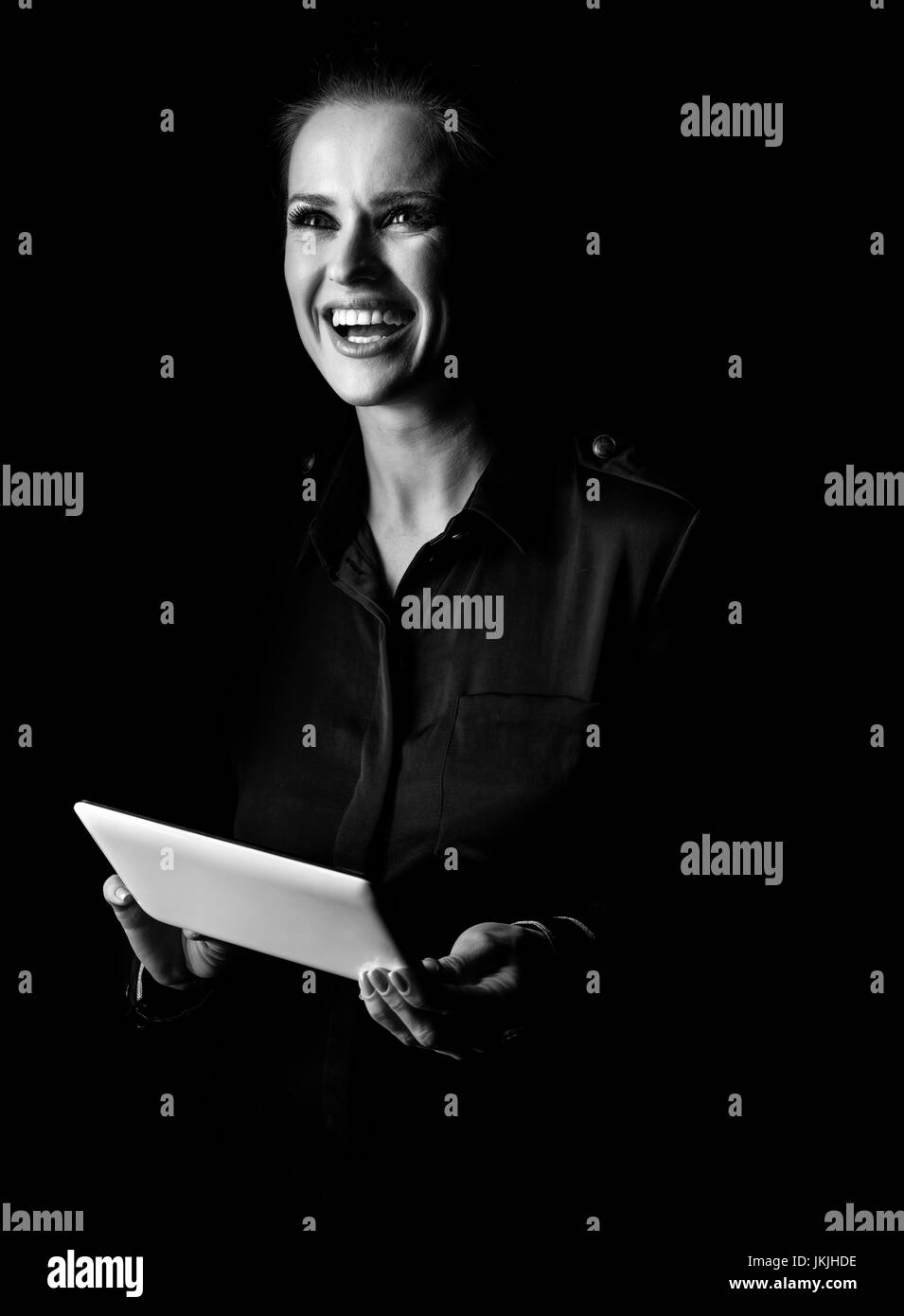 Black woman tablet portrait Black and White Stock Photos & Images - Alamy