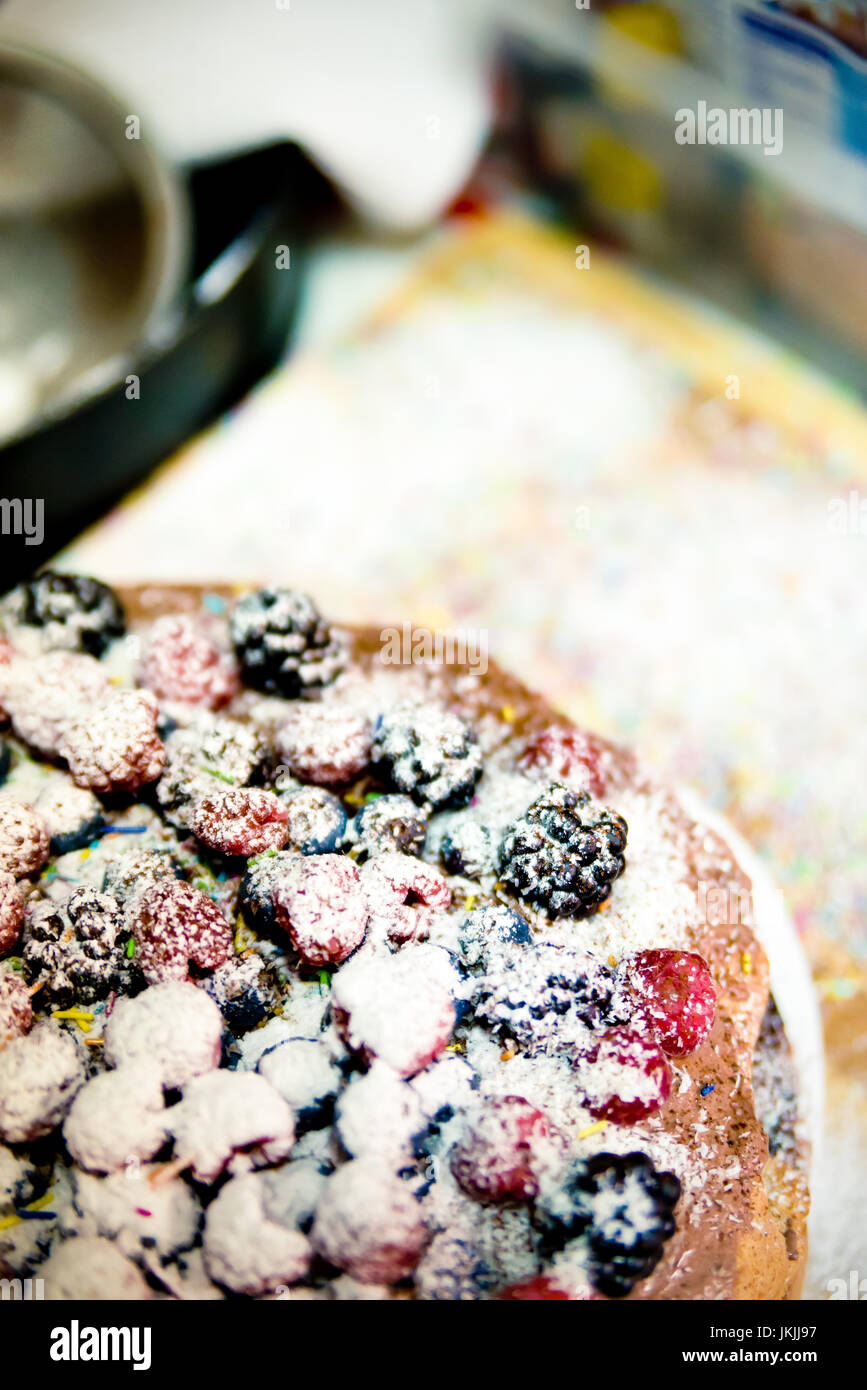 Fresh homemade forest fruits cake with wild fresh blueberries and ...