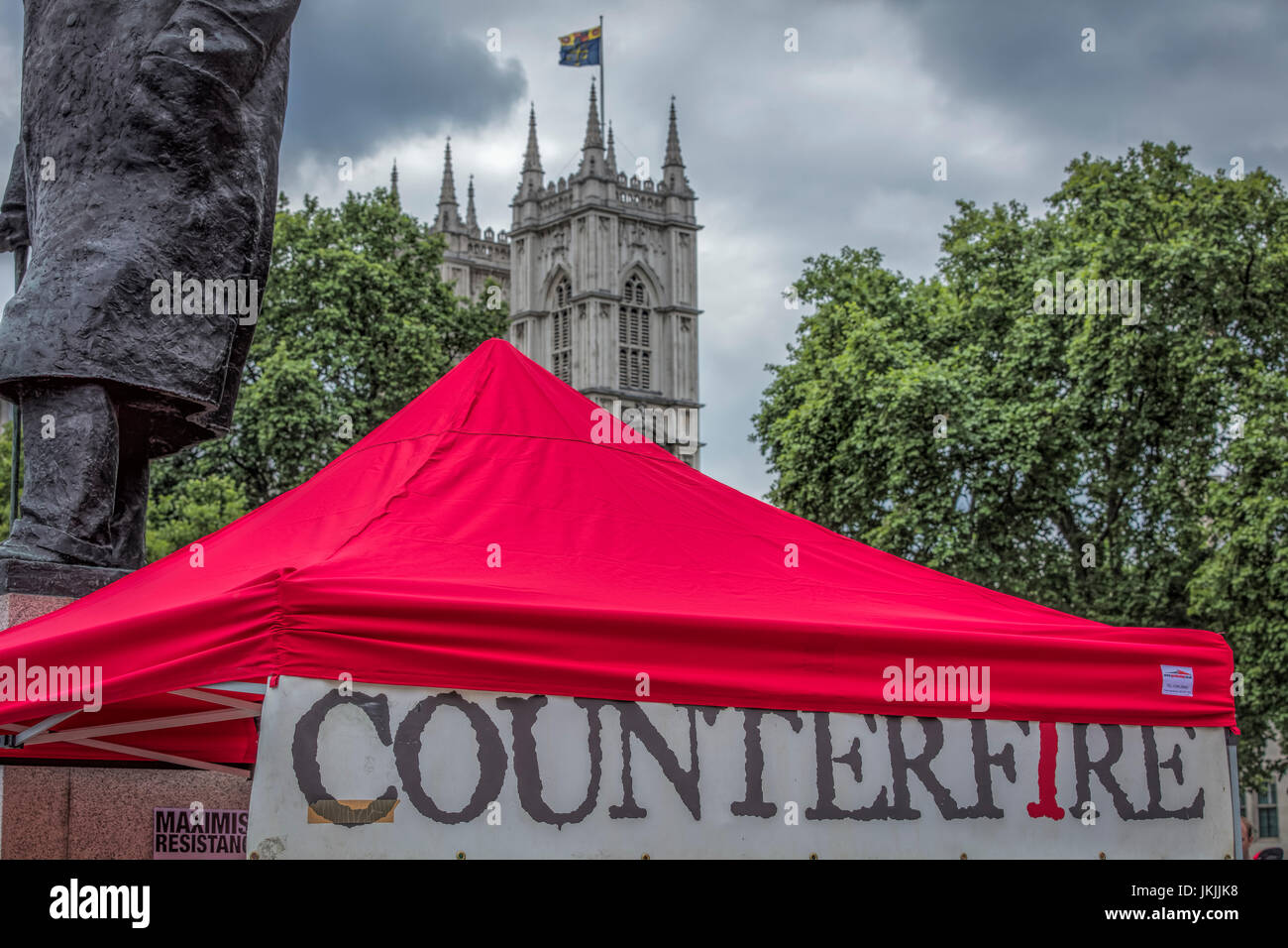 Counterfire stand in Parliament Square Stock Photo - Alamy