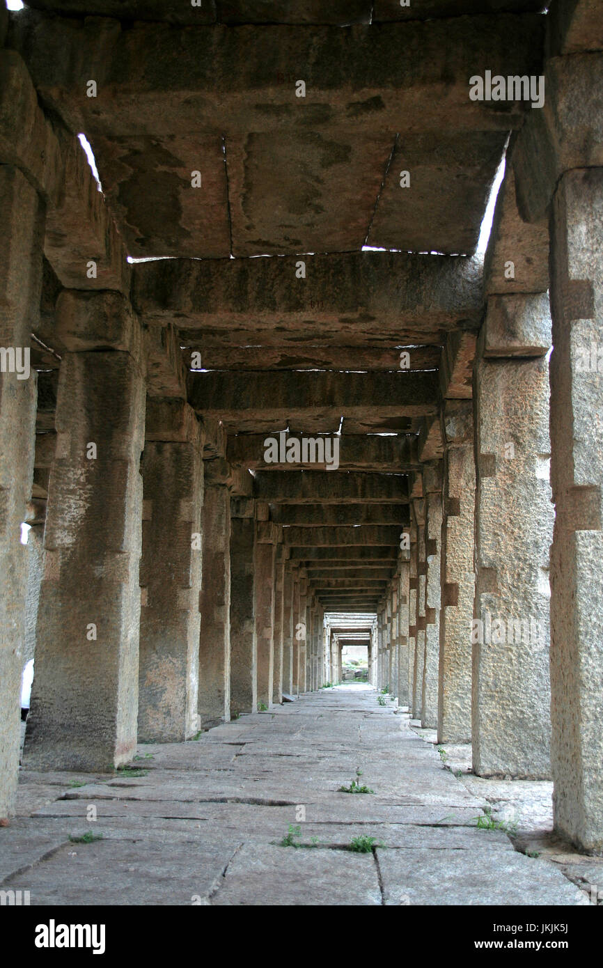 Pillared stone corridor used as marketing place near Vjayavithala ...