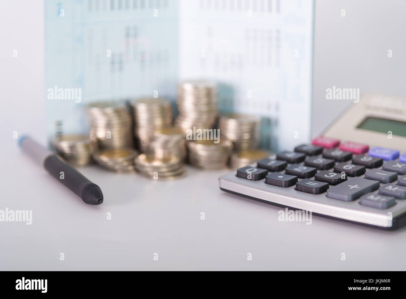 Savings, increasing columns of coins, piles of coins arranged as a ...