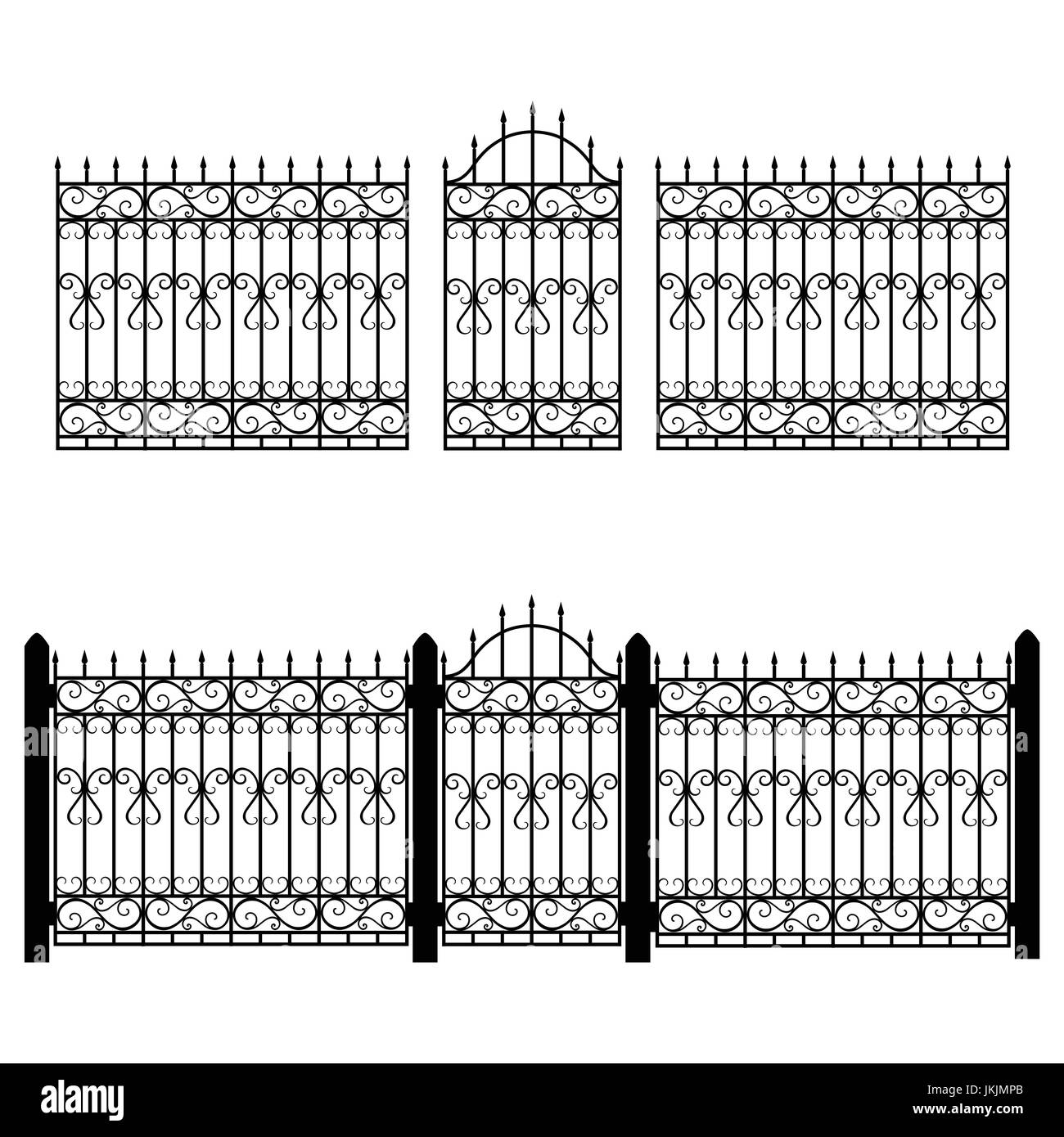 Vector illustration wrought iron modular railing and fence. Vintage ...