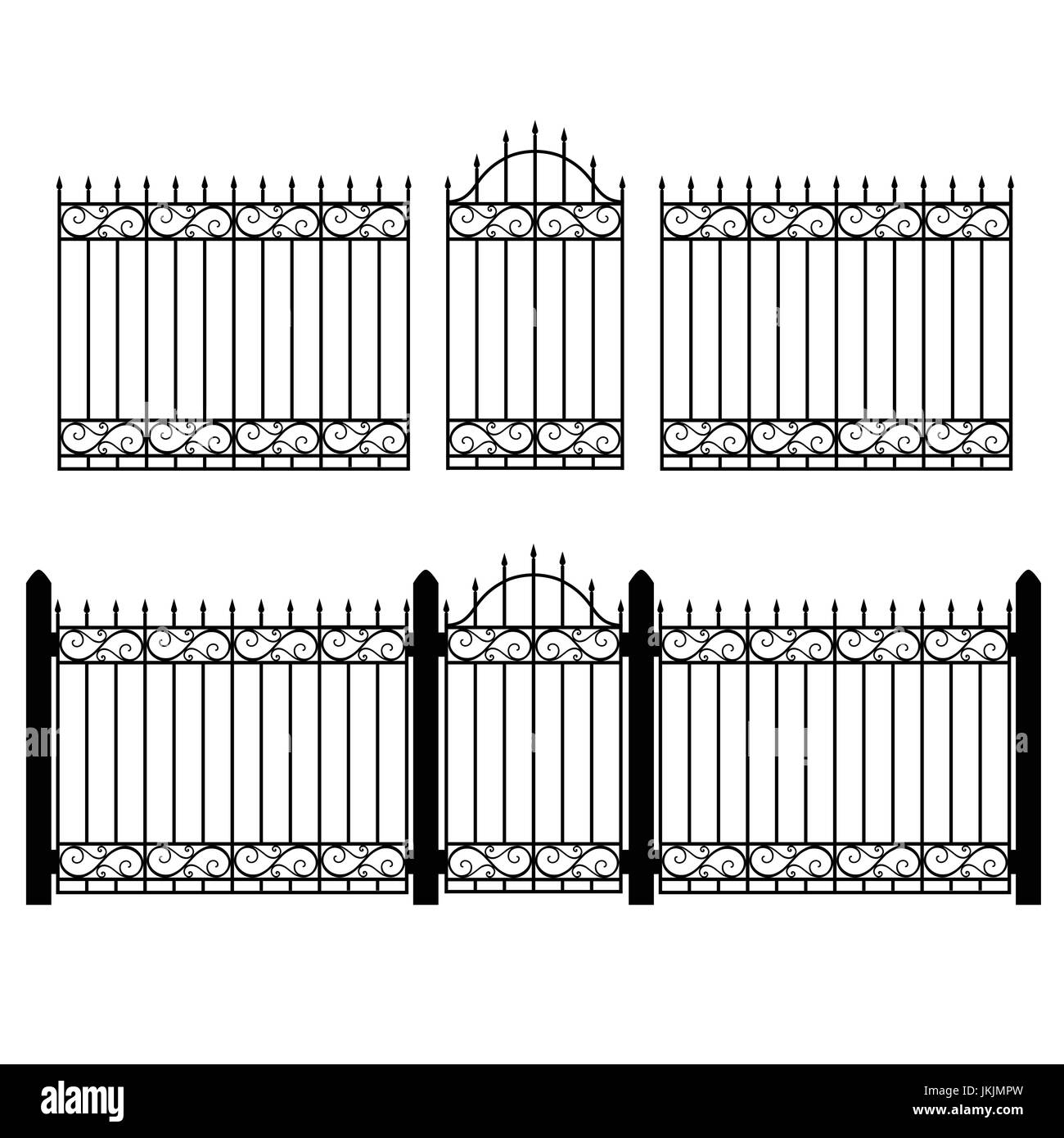 Vector illustration wrought iron modular railing and fence. Vintage ...