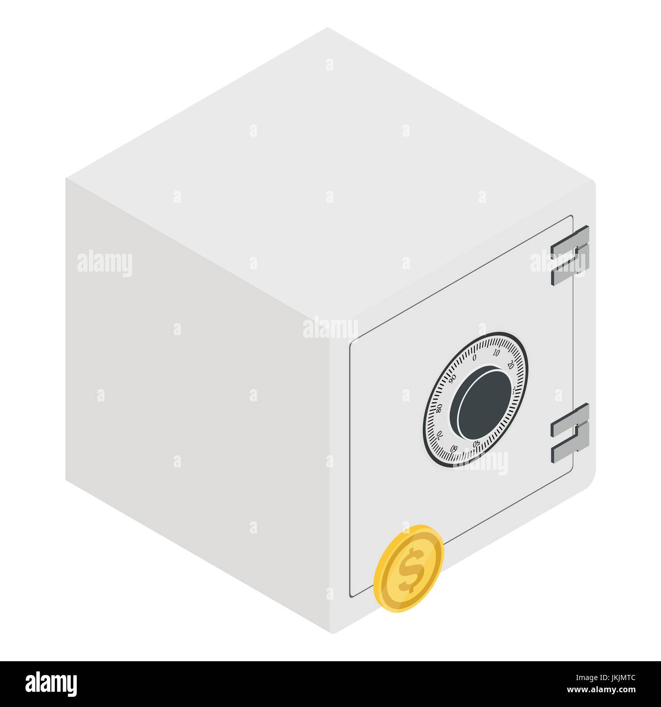 Vector illustration isometric 3d metal bank safe and dollar coin icon ...