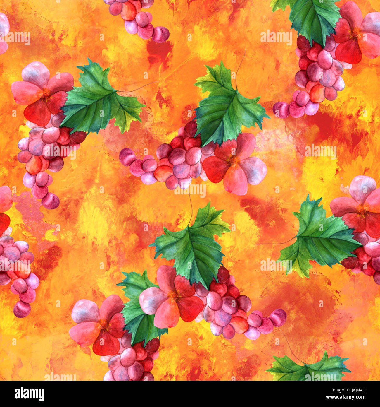 Seamless pattern, watercolor grape vine and rose on golden Stock Photo ...