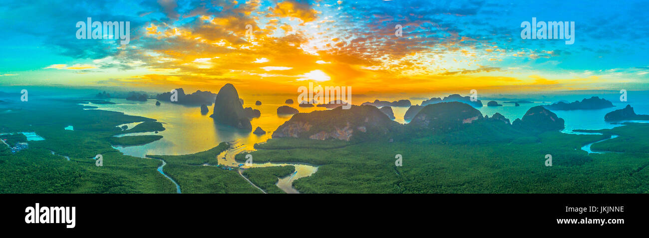 aerial photography sunrise at Samed Nang She viewpoint in Phang Nga ...