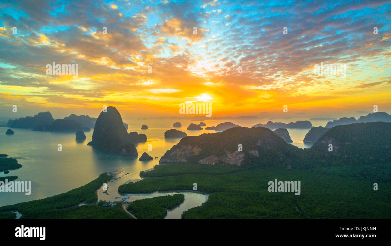 aerial photography sunrise at Samed Nang She viewpoint in Phang Nga ...