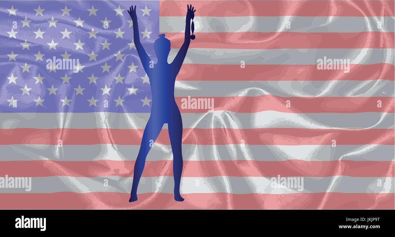 Medal winner holding the prize against a Stars and Stripes background ...