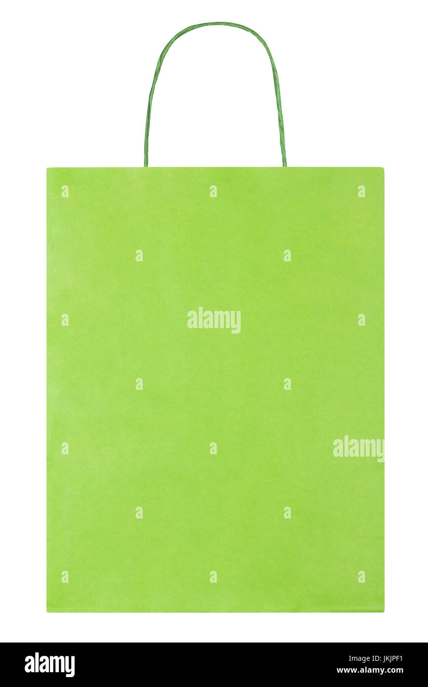 Green paper bag isolated on white Stock Photo - Alamy