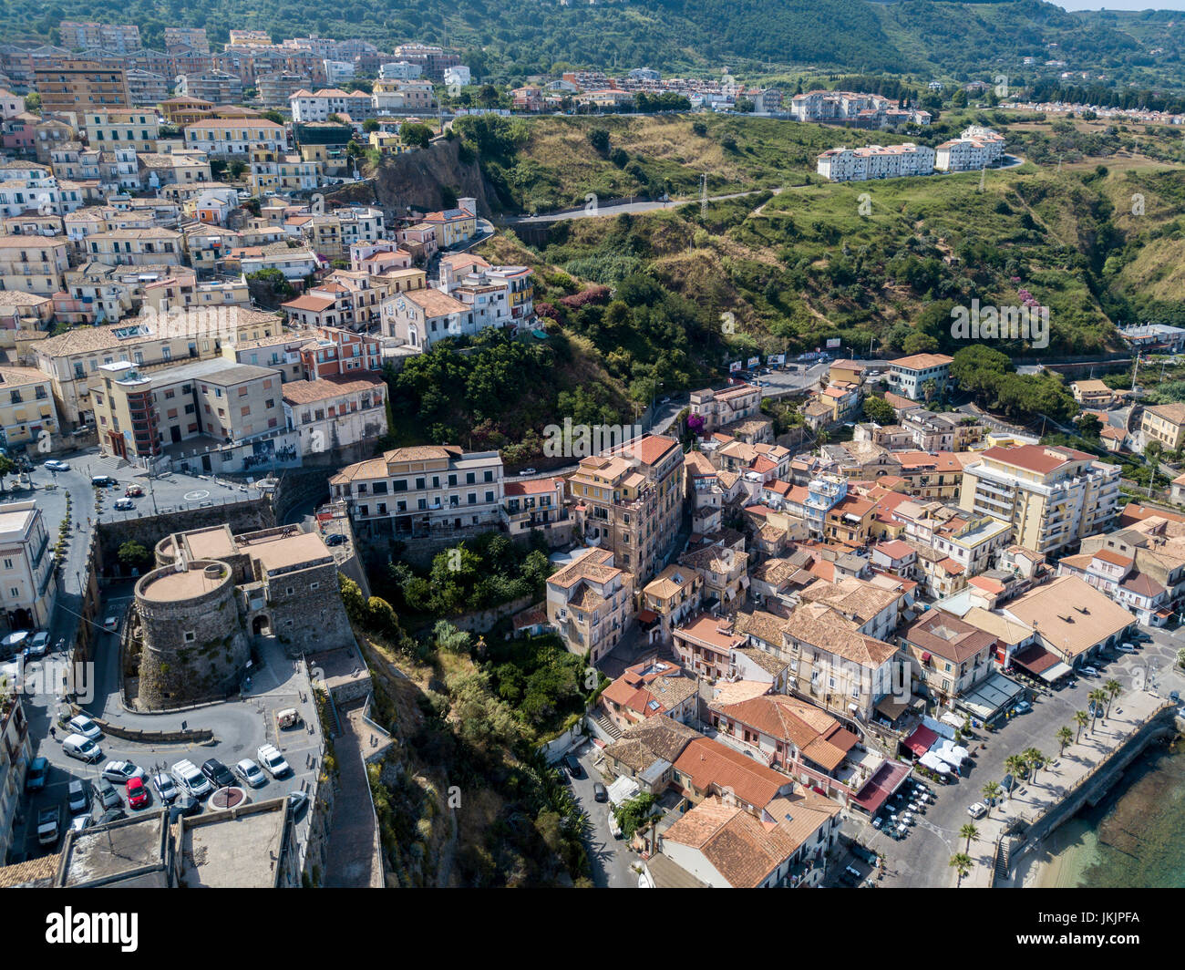 Aerial view of Pizzo Calabro, pier, castle, Calabria, tourism Italy ...