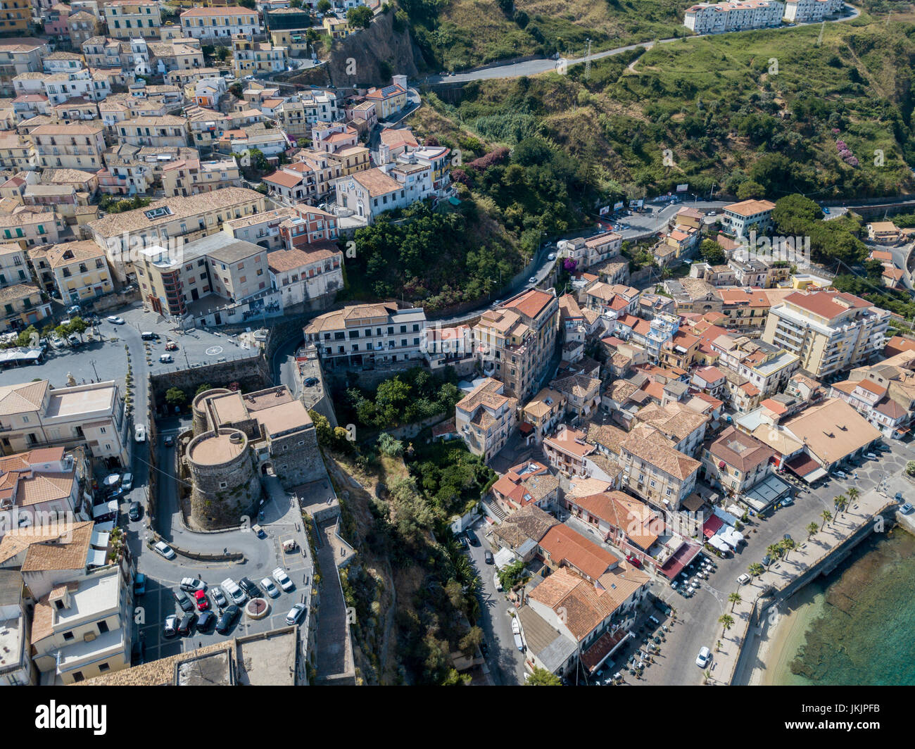Aerial view of Pizzo Calabro, pier, castle, Calabria, tourism Italy ...