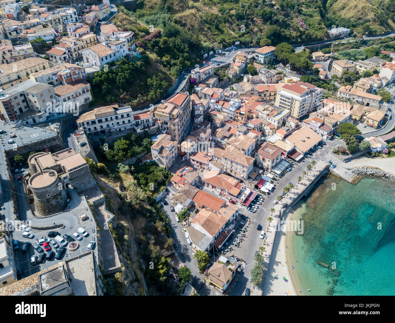 Aerial view of Pizzo Calabro, pier, castle, Calabria, tourism Italy ...