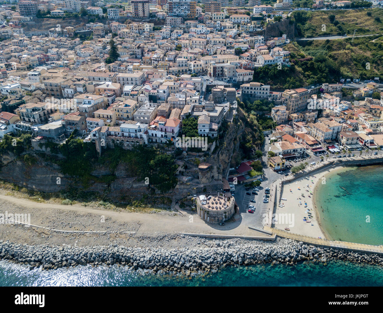 Aerial view of Pizzo Calabro, pier, castle, Calabria, tourism Italy ...