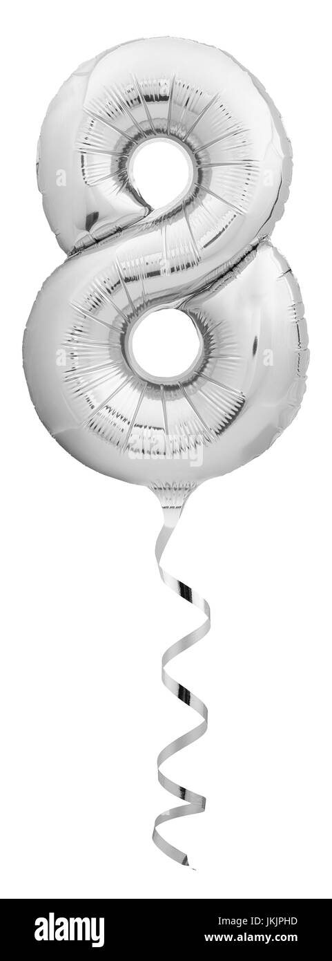 Silver metallic number 8 eight made of inflatable balloon Stock Photo ...