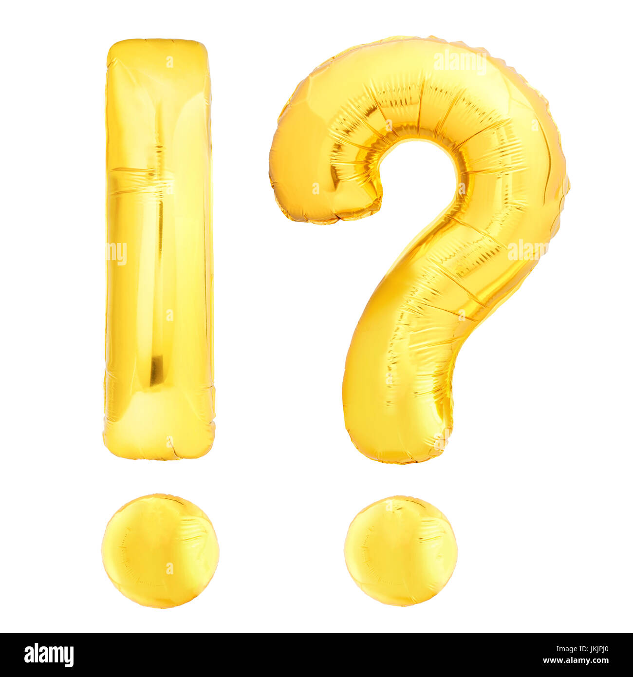 Golden exclamation point with question mark made of inflatable air ...