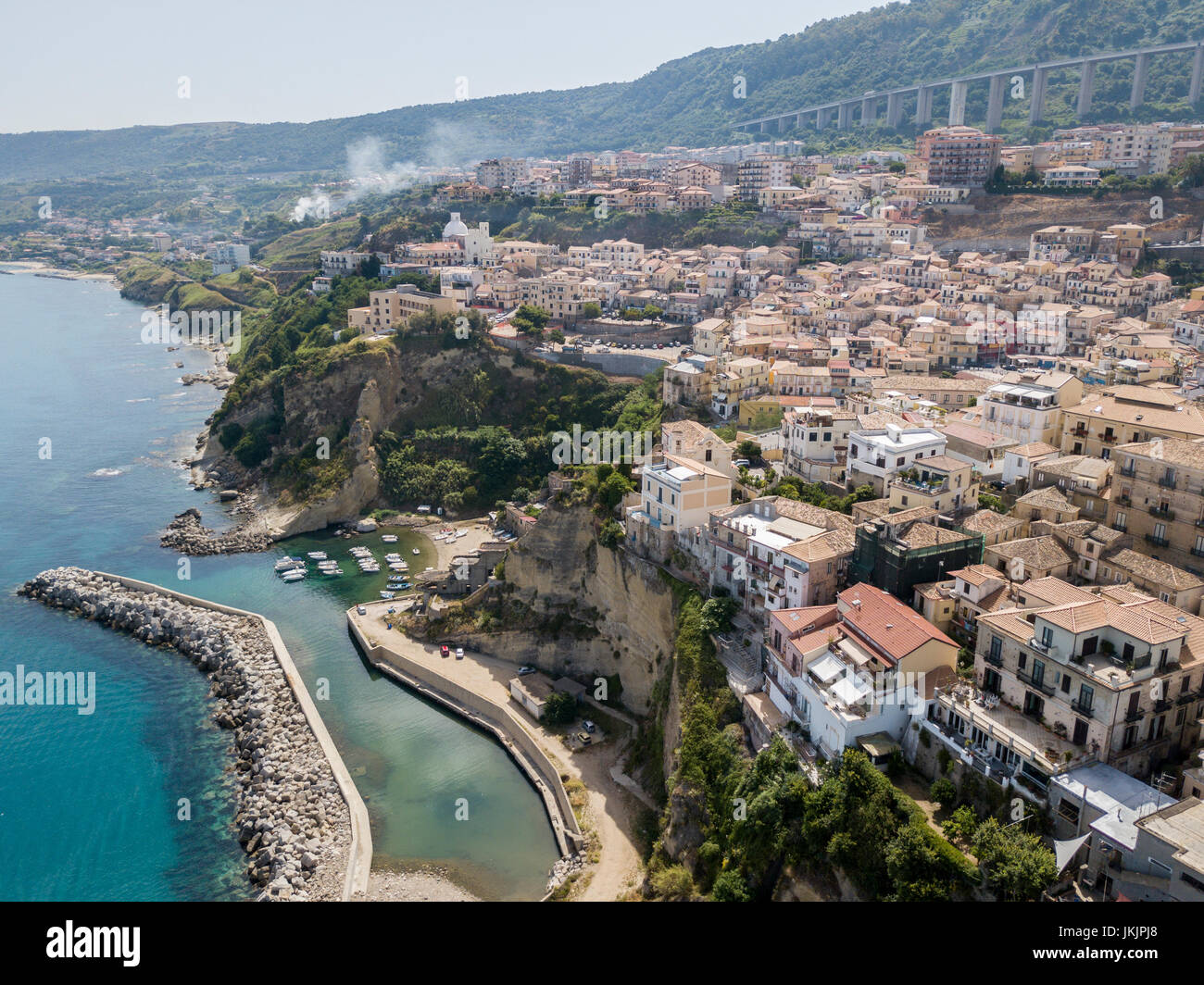 Aerial View of Pizzo Calabro, Calabria, Italy. Houses on rock, harbor ...