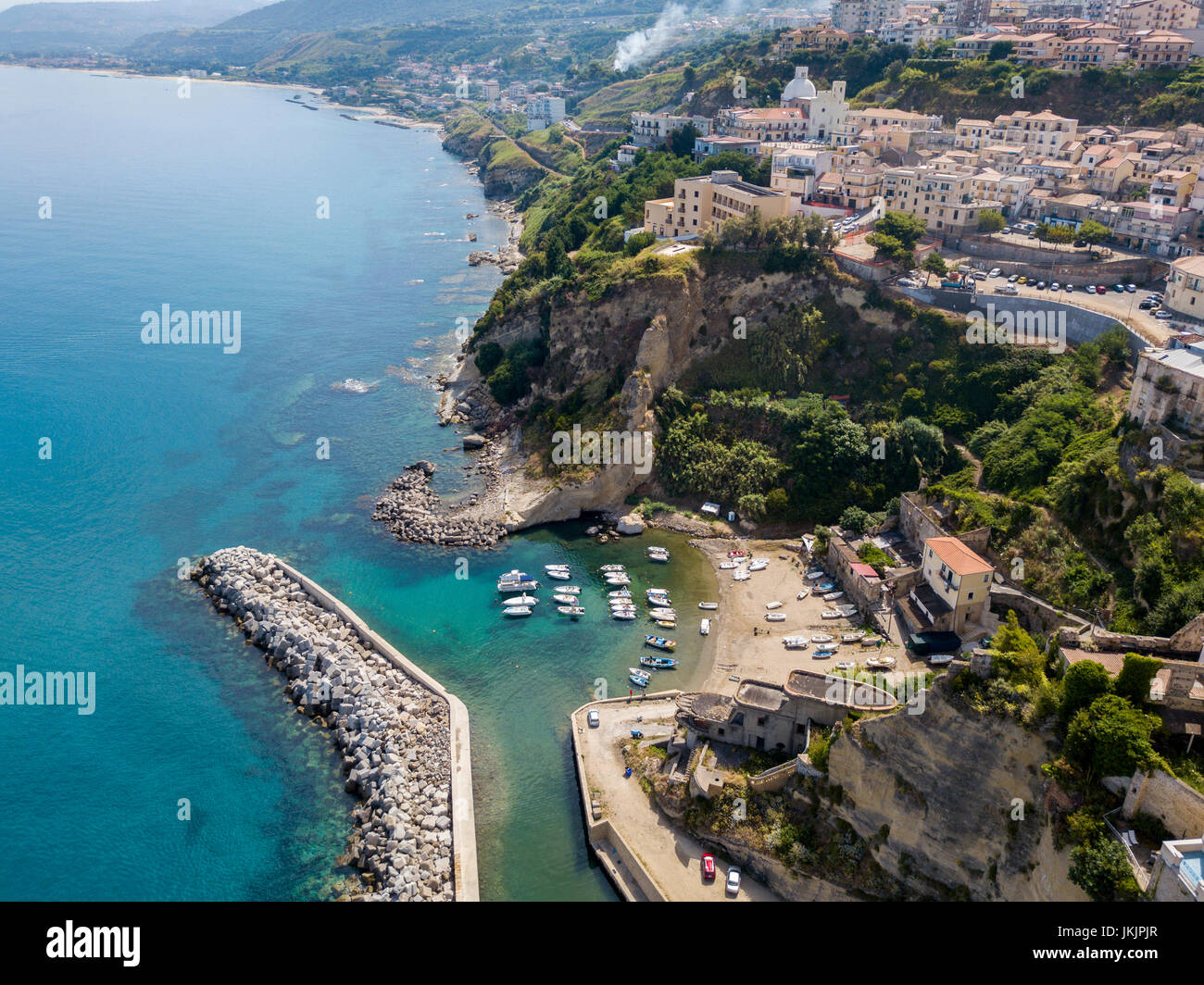 Aerial View of Pizzo Calabro, Calabria, Italy. Houses on rock, harbor ...